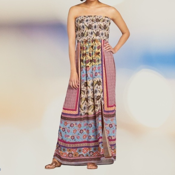 Anthropologie | Dresses | Anthropologie Raga Mixed Media Floral Print Strapless Maxi Dress Size ...